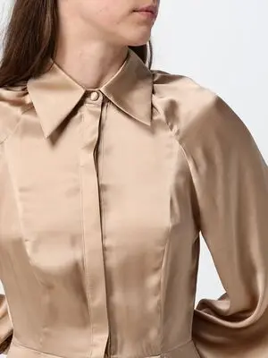 CRIDA MILANO Windsor Satin Midi Chemisier Dress With Long Sleeves