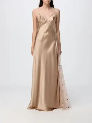 CRIDA MILANO Elba V-neck Satin Maxi Gown With Train - Gold