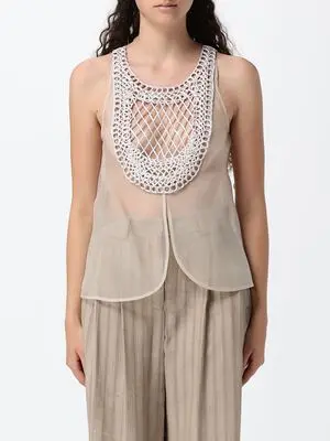 Emporio Armani Off-the-shoulder Tulle Top With Macramé Inserts - Nude