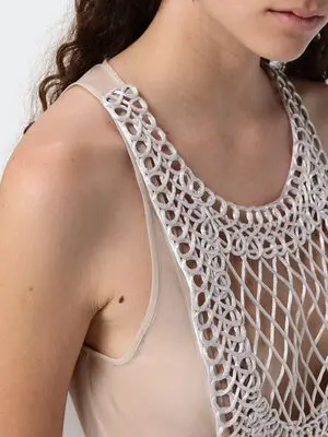 Emporio Armani Off-the-shoulder Tulle Top With Macramé Inserts