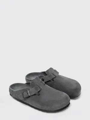 BIRKENSTOCK Boston Suede Clogs With Adjustable Strap - Charcoal