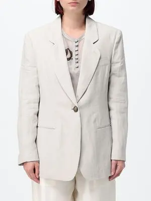 Giorgio Armani Single-breasted Cropped Linen Blazer With One-button Closure - Grey