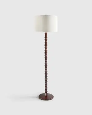 Quince Faceted Wood Floor Lamp With Linen Shade - Brown