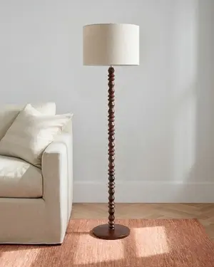 Quince Faceted Wood Floor Lamp With Linen Shade