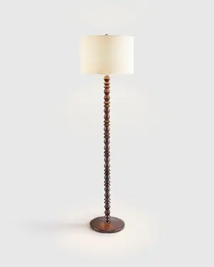 Quince Faceted Wood Floor Lamp With Linen Shade