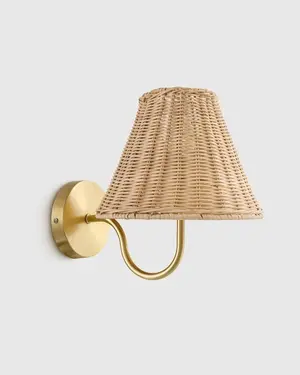 Quince Curved Iron Sconce With Rattan Shade - Light Brown
