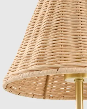 Quince Curved Iron Sconce With Rattan Shade - Light Brown