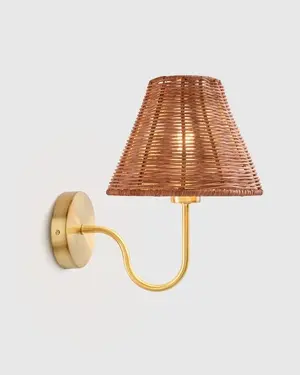 Quince Curved Iron Sconce With Rattan Shade