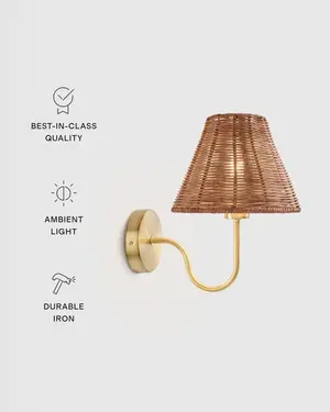 Quince Curved Iron Sconce With Rattan Shade
