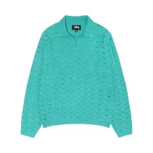 StÜssy Open Knit Collared Sweater 'teal - Blue