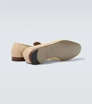 Manolo Blahnik Mario Raffia Loafers - Beige