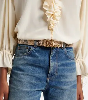 Chloé Snake-effect Leather Belt With Gold-tone Buckle