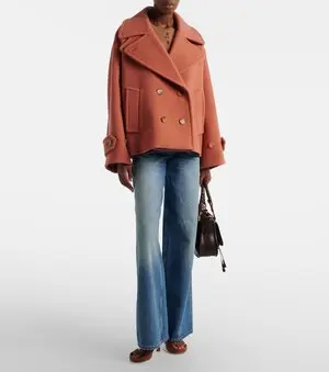 Chloé Oversized Wool-blend Peacoat - Pink