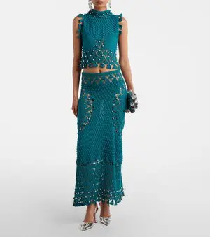 Rabanne Embellished Crochet Cotton Top