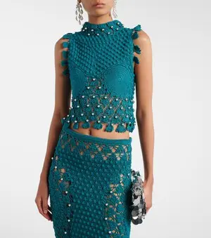 Rabanne Embellished Crochet Cotton Top