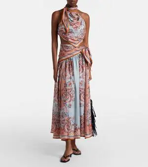 Zimmermann Aster Printed Silk Crop Top - Blue