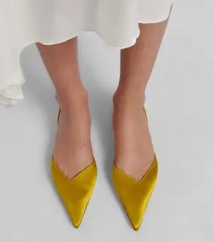 Victoria Beckham Satin Pointed Toe Slingback Flats