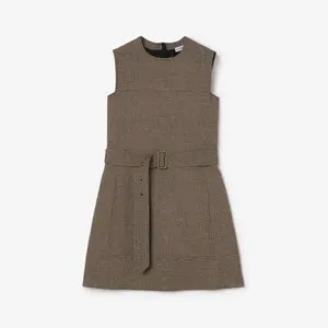 Burberry Check Wool Linen Blend Dress - Soap Beige/brown