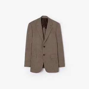 Burberry Checked Wool Linen Blend Sloane Tailored Jacket - Soap Beige/brown
