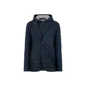 Herno Quilted Linen Jacket With Drawstring Hood - Blue