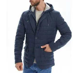 Herno Quilted Linen Jacket With Drawstring Hood - Blue