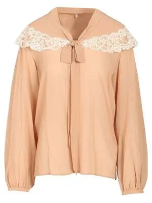 Chloé Silk Lace Detail V-neck Blouse With Puff Sleeves - Multicolor