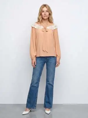 Chloé Silk Lace Detail V-neck Blouse With Puff Sleeves - Multicolor