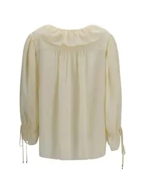 Chloé Long-sleeved Silk Shirt With Ruffled Front - White