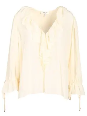 Chloé Long-sleeved Silk Shirt With Ruffled Front - White