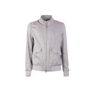 Herno Linen Bomber Jacket With High Neck And Zip Fastening - Gray