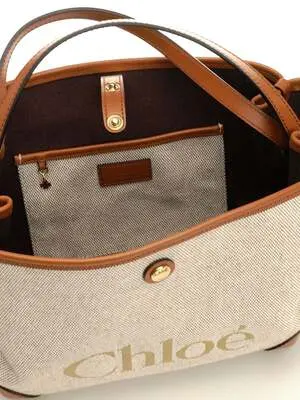 Chloé Small Cotton Canvas Bag With Calfskin Trim - White