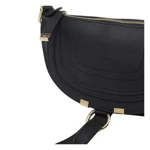Chloé Calf Leather Decorative Stitching Woven Lace-up Detail Crossbody Bag - Black