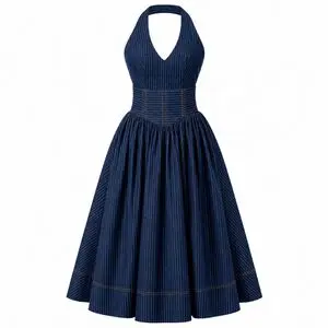 OFUURE Denim Pinstripe Noemi Midi Dress - Blue