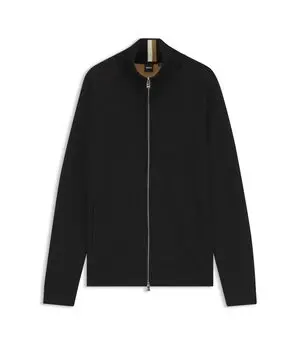 BOSS Virgin-wool Cardigan With Zip Front - Black