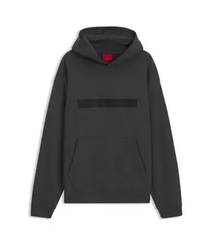 Hugo Relaxed-fit Cotton Terry Hoodie With Wide-set Logo - Dark Grey