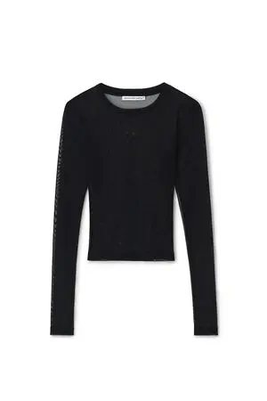 Alexander Wang Long Sleeve Top In Gauzy Mesh - Black