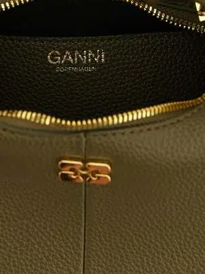 GANNI Mini Hobo Handbag In Hammered Leather-effect Fabric - Green