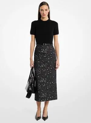 Michael Kors Frayed Denim Midi Skirt