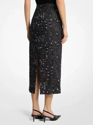 Michael Kors Frayed Denim Midi Skirt