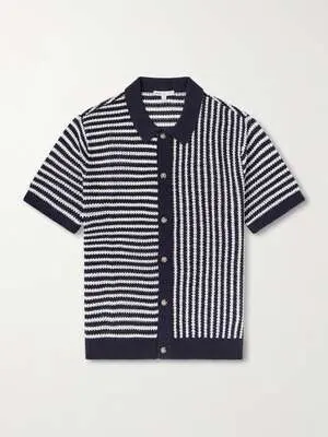 Onia Striped Knitted Linen Shirt - Navy