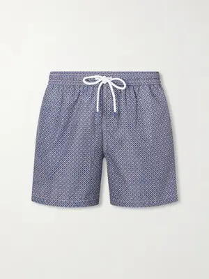 Fedeli Printed Straight-leg Swim Shorts - Blue
