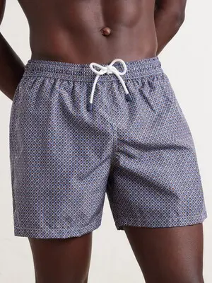 Fedeli Printed Straight-leg Swim Shorts - Blue