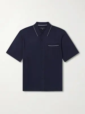 Rag & Bone Conrad Cotton And Silk-blend Polo Shirt - Blue