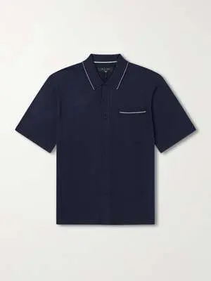 Rag & Bone Conrad Cotton And Silk-blend Polo Shirt - Navy
