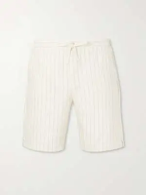 Frescobol Carioca Straight-leg Striped Linen And Cotton-blend Drawstring Shorts - Ecru