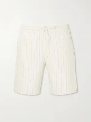 Frescobol Carioca Straight-leg Striped Linen And Cotton-blend Drawstring Shorts - Neutrals