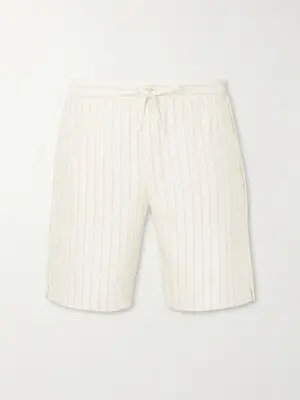 Frescobol Carioca Straight-leg Striped Linen And Cotton-blend Drawstring Shorts - Neutrals