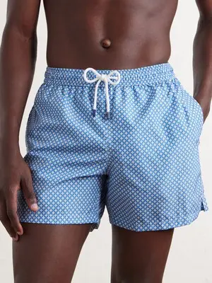 Fedeli Straight-leg Printed Swim Shorts - Blue