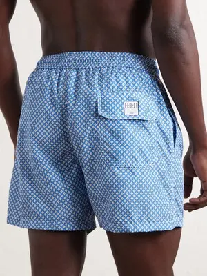 Fedeli Straight-leg Printed Swim Shorts - Blue