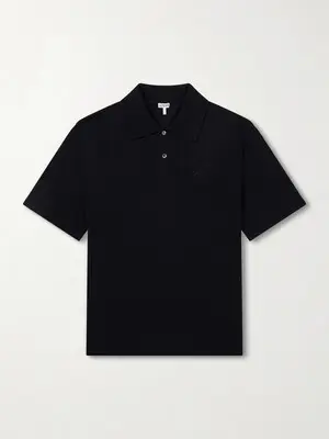 Loewe Anagram-embroidered Cotton-piqué Polo Shirt - Black